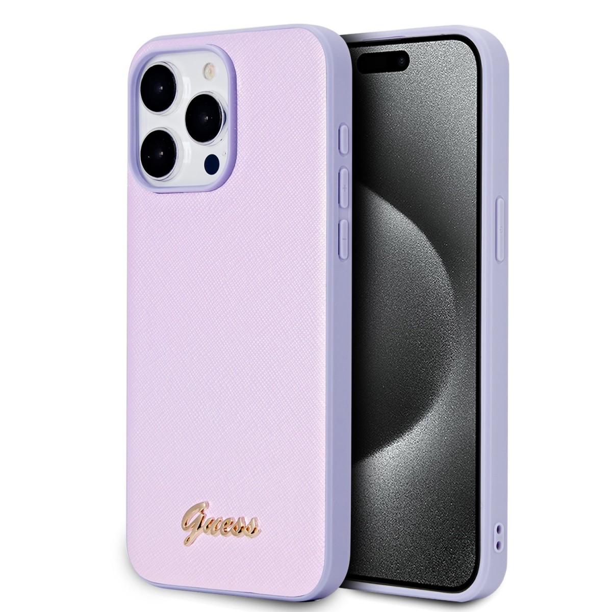 Guess PU Leather Iridescent Metal Script Zadní Kryt pro iPhone 15 Pro ...