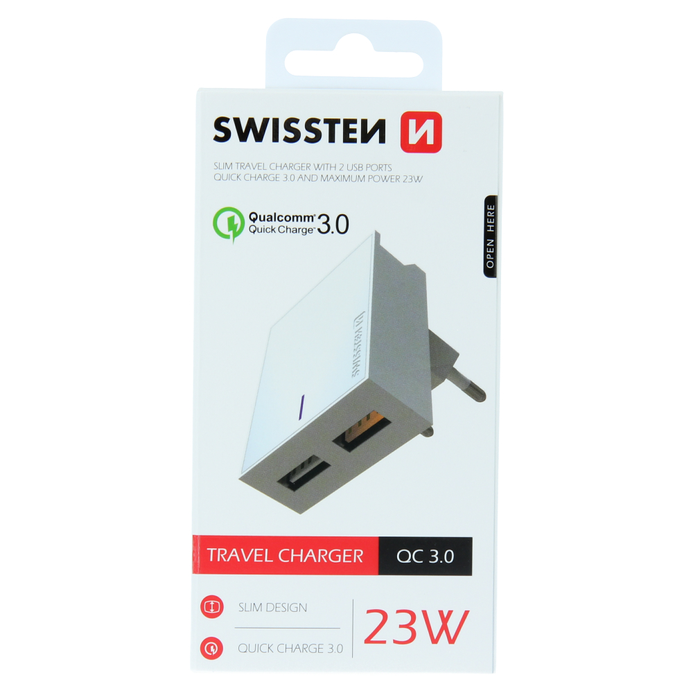 Swissten síťový adaptér slim qc3.0 23w bílý | ProMobily.cz